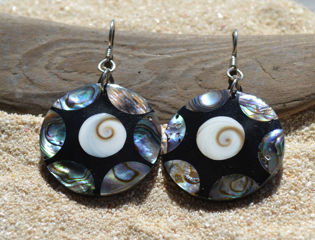 Natural Abalone Shell, Shiva Shell Circle Earrings, Sterling Silver ...