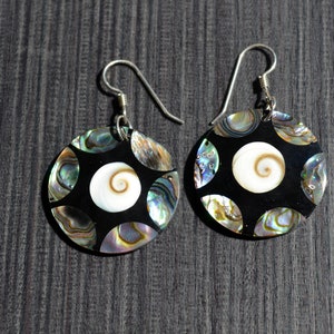 Natural Abalone Shell, Shiva Shell Circle Earrings, Sterling Silver ...