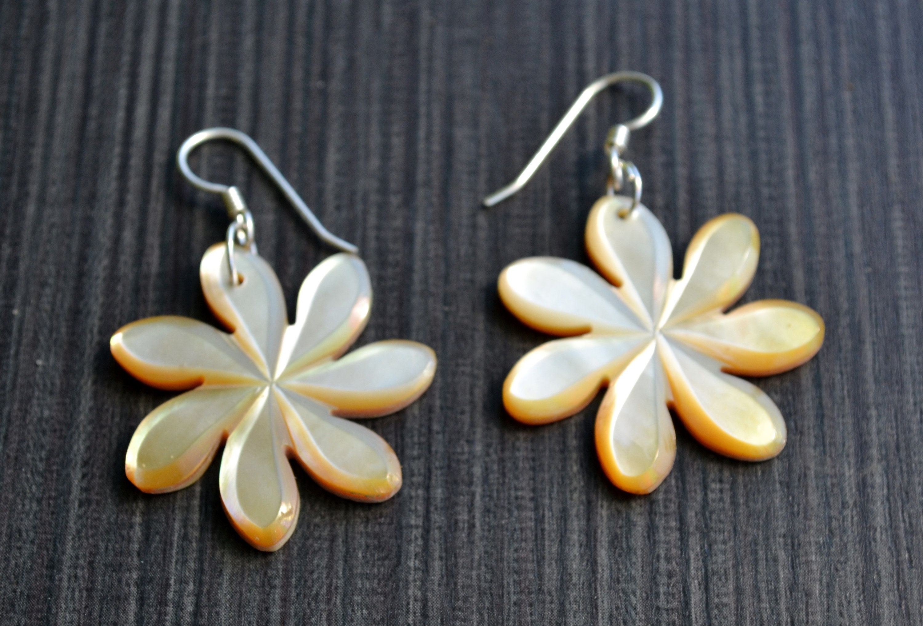 Natural Yellow Tahitian Tiare Carved Flower Earrings Dangling | Etsy