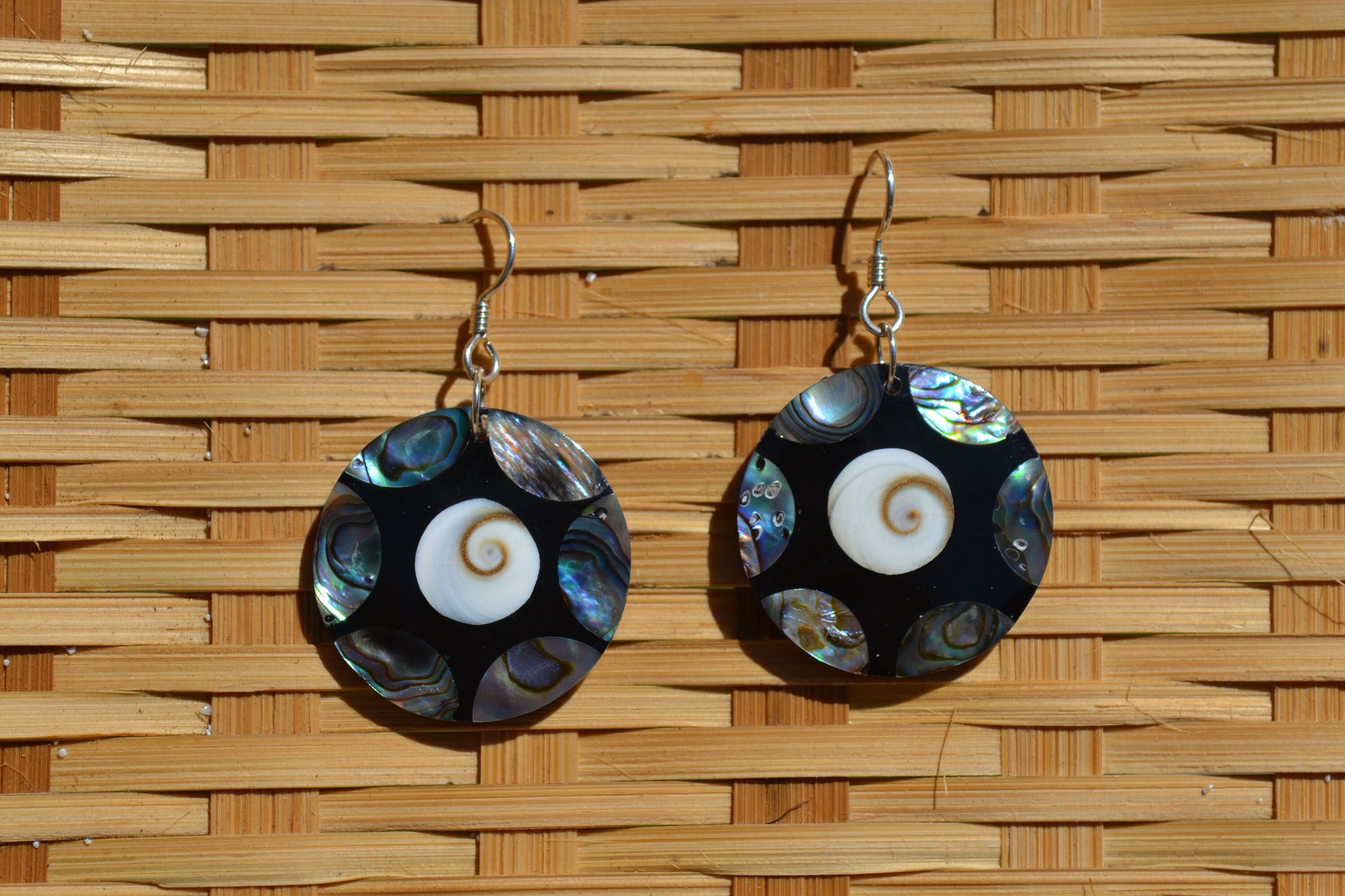 Natural Abalone Shell Shiva Shell Circle Earrings Sterling | Etsy