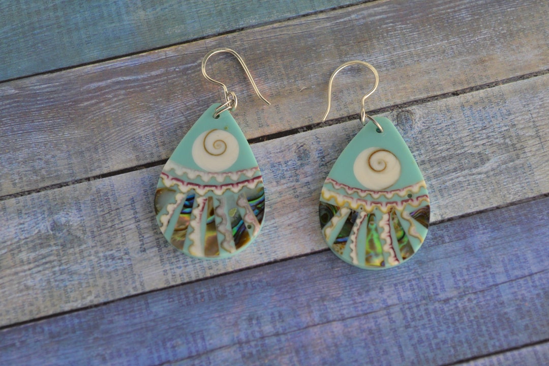Abalone Shiva Shell Earrings: Sterling Silver Teardrop Dangle Earrings ...