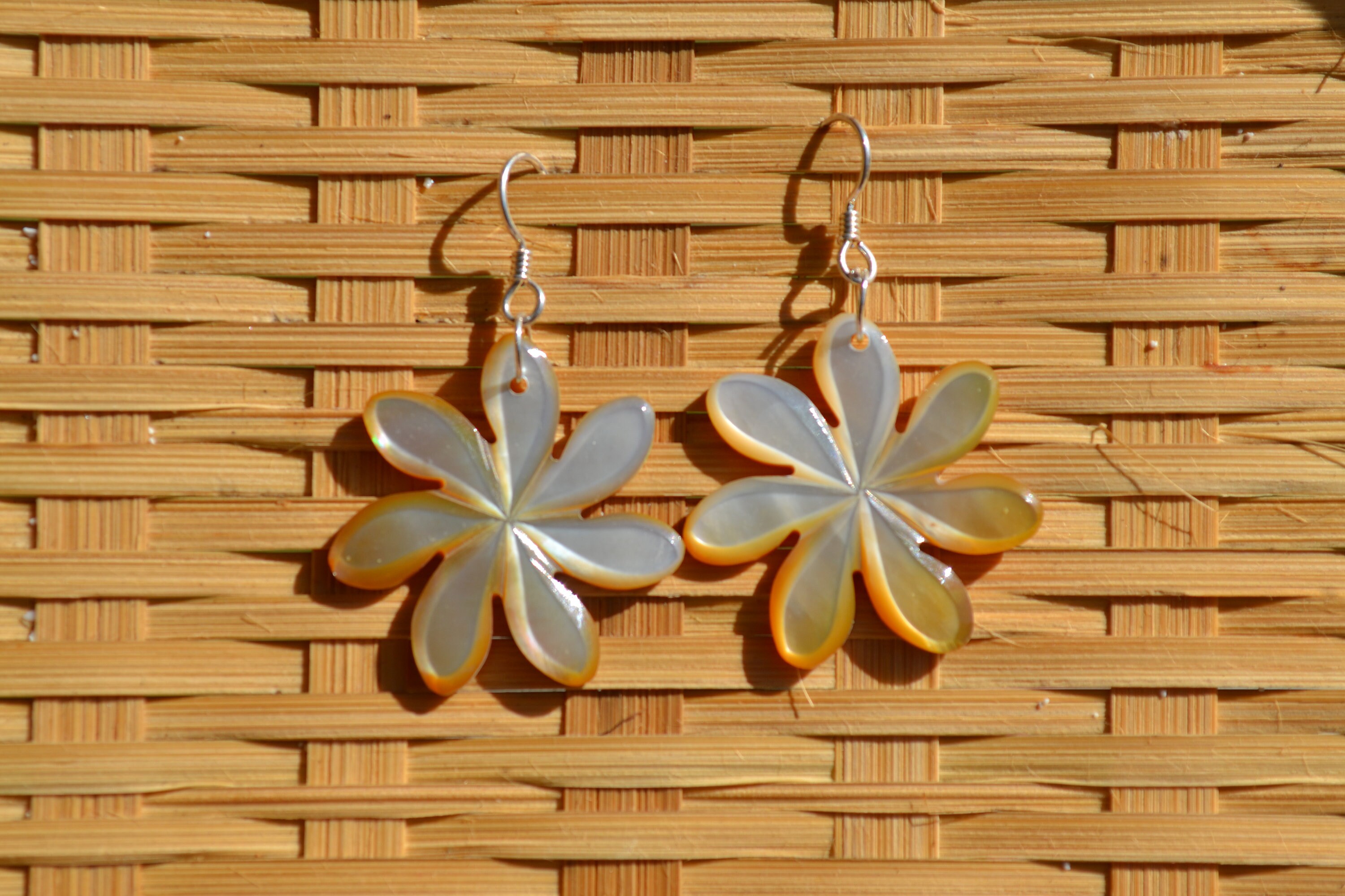 Natural Yellow Tahitian Tiare Carved Flower Earrings Dangling - Etsy