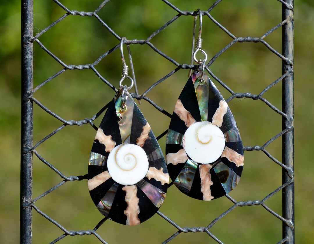 Natural Abalone Shiva Cone Shell Teardrop Earrings Sterling - Etsy