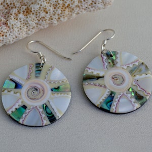 White Mother of Pearl, Abalone, Shiva, Cone Shell Earrings,sterling ...
