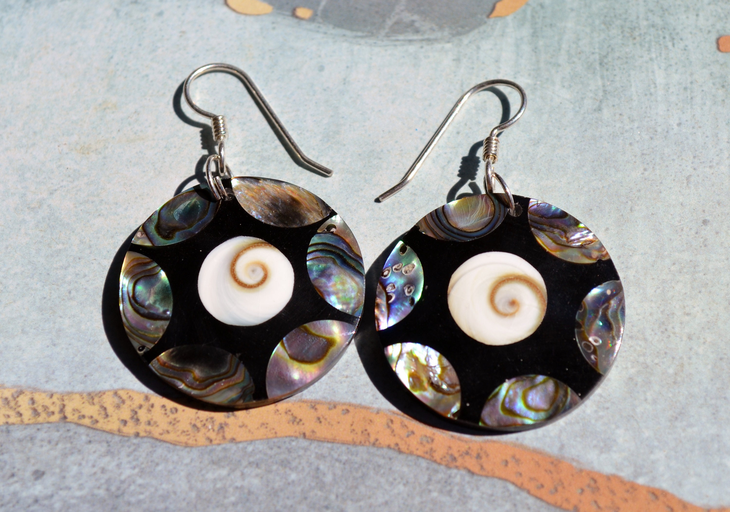 Natural Abalone Shell Shiva Shell Circle Earrings Sterling - Etsy