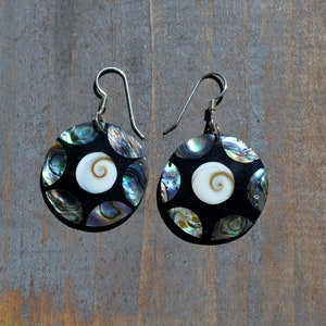 Natural Abalone Shell, Shiva Shell Circle Earrings, Sterling Silver ...