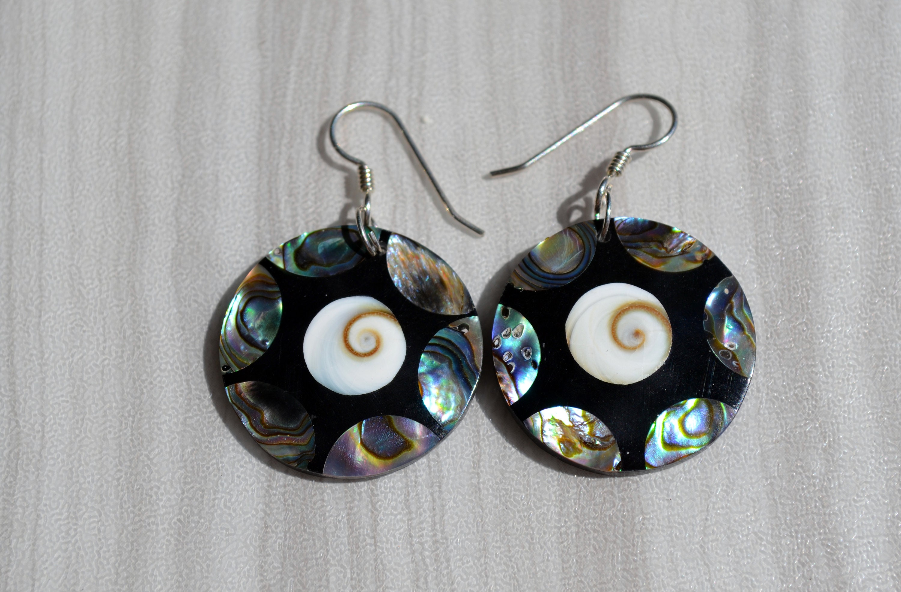 Natural Abalone Shell Shiva Shell Circle Earrings Sterling | Etsy