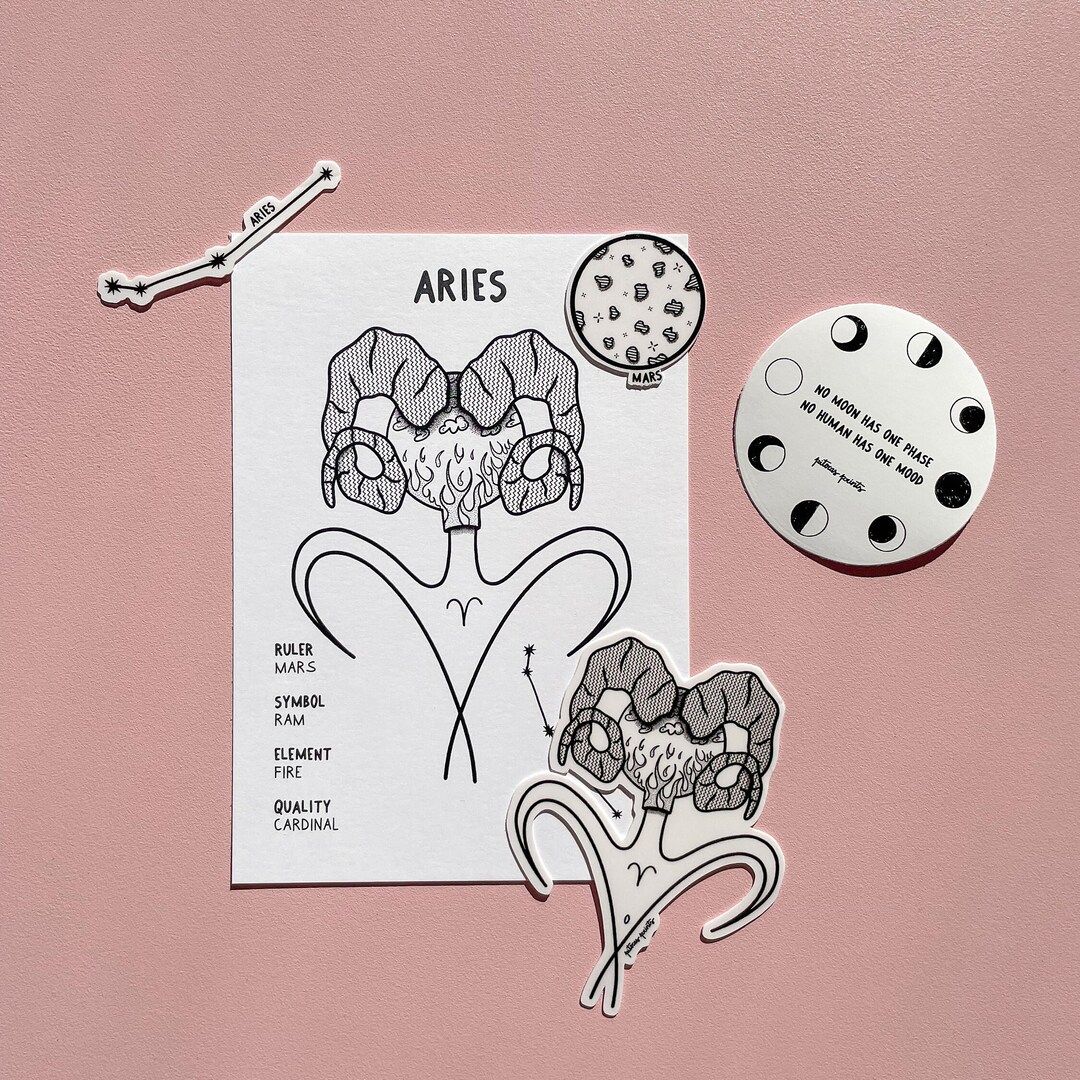 Aries Sticker Kit zodiacs Stickers and Postcard, Zodiac Aries Stickers ...