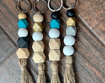 Bohemian Style Wooden Bead Keychain, Boho Keychain, Bead Keychain, Wood ...