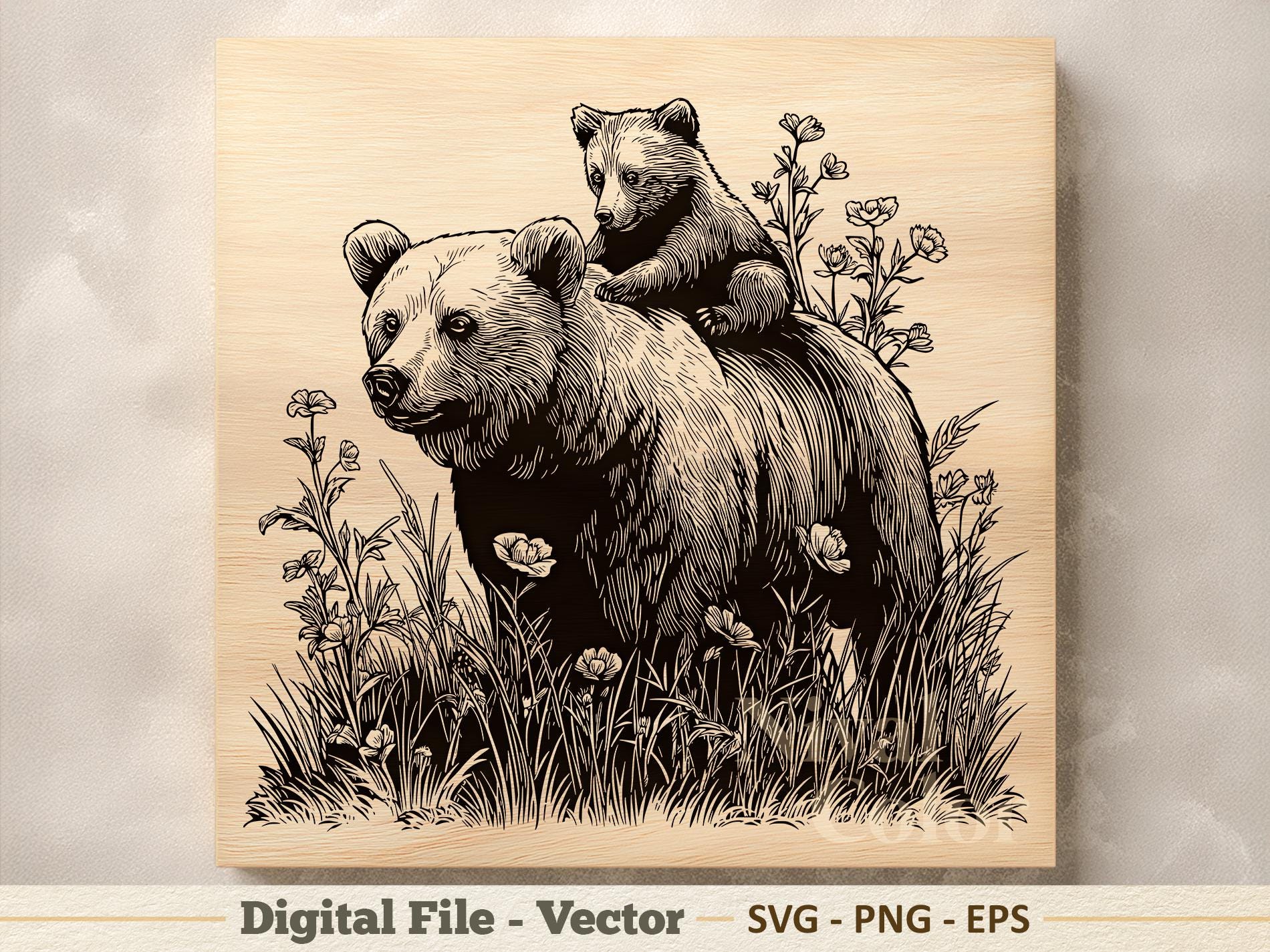 Bear Family Vector Illustration SVG – Line Art PNG - Laser Engraving ...