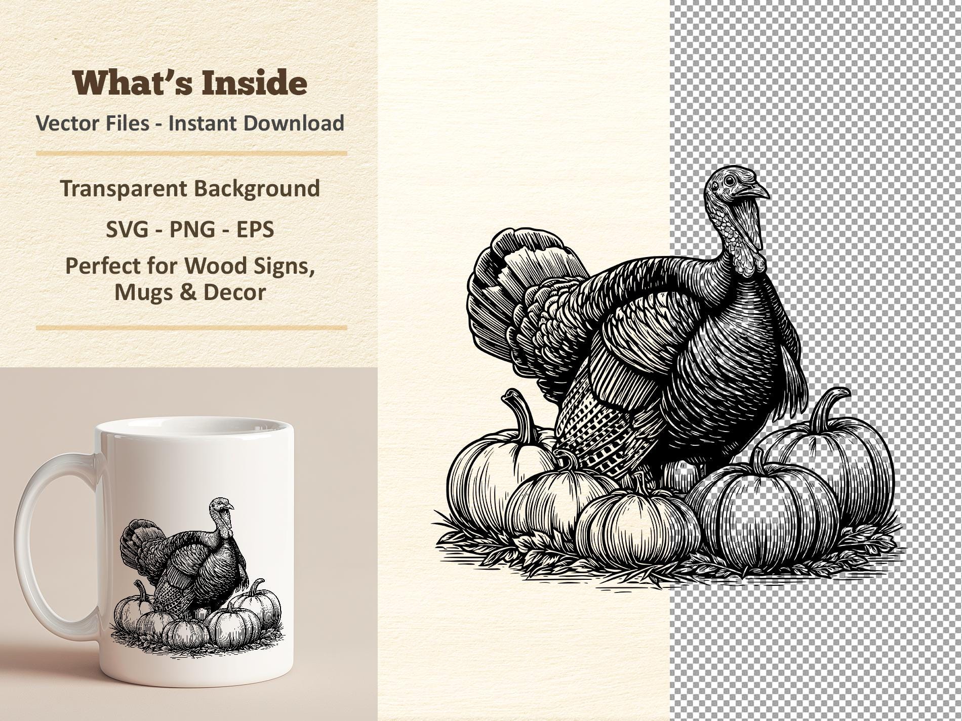 Turkey Vector Illustration SVG – Thanksgiving Line Art PNG EPS - Laser ...