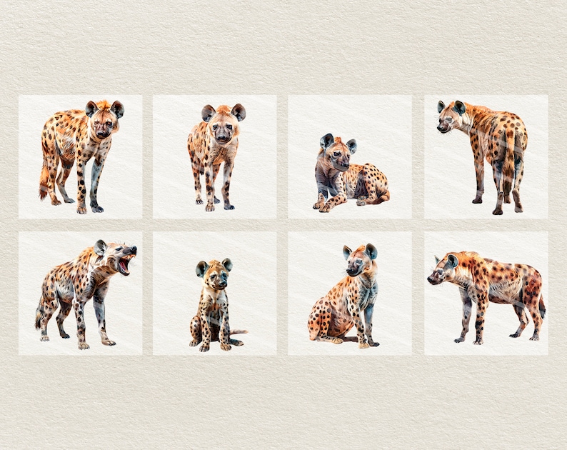 Watercolor Hyena Clipart - Digital Illustration Baby Hyenas - Spotted ...