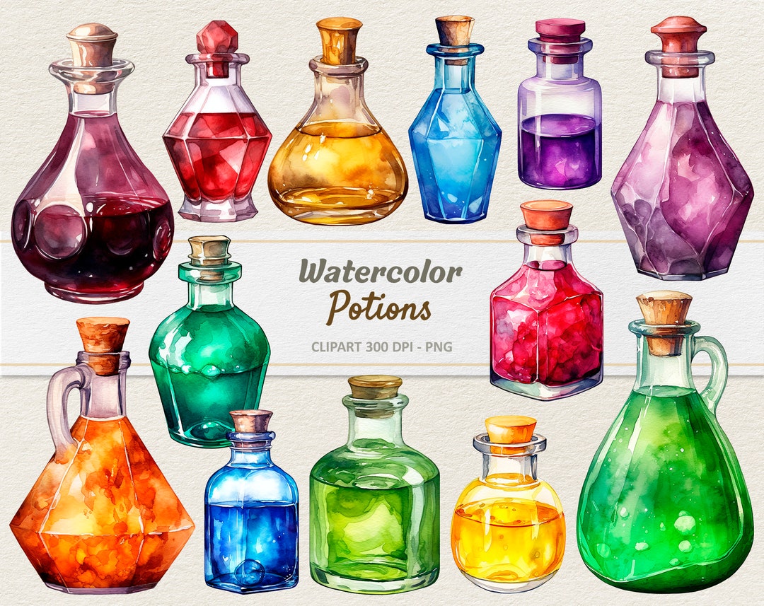 Watercolor Potions Clipart - Digital Illustration Magic Bottle - Witch ...