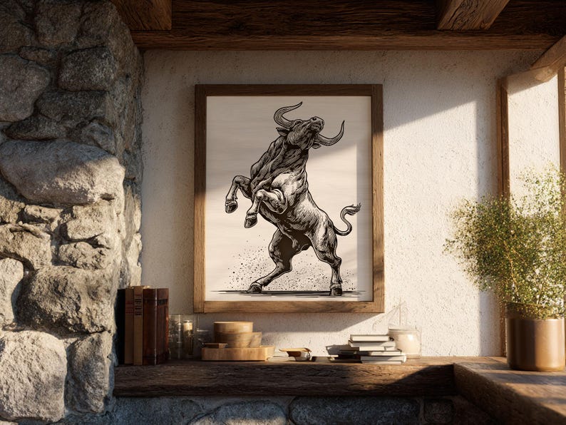 Bull Vector Illustration SVG – Charging Bull Line Art PNG - Laser ...