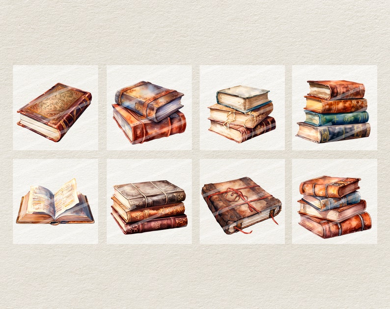 Watercolor Books Clipart Digital Illustration Old Book - Etsy