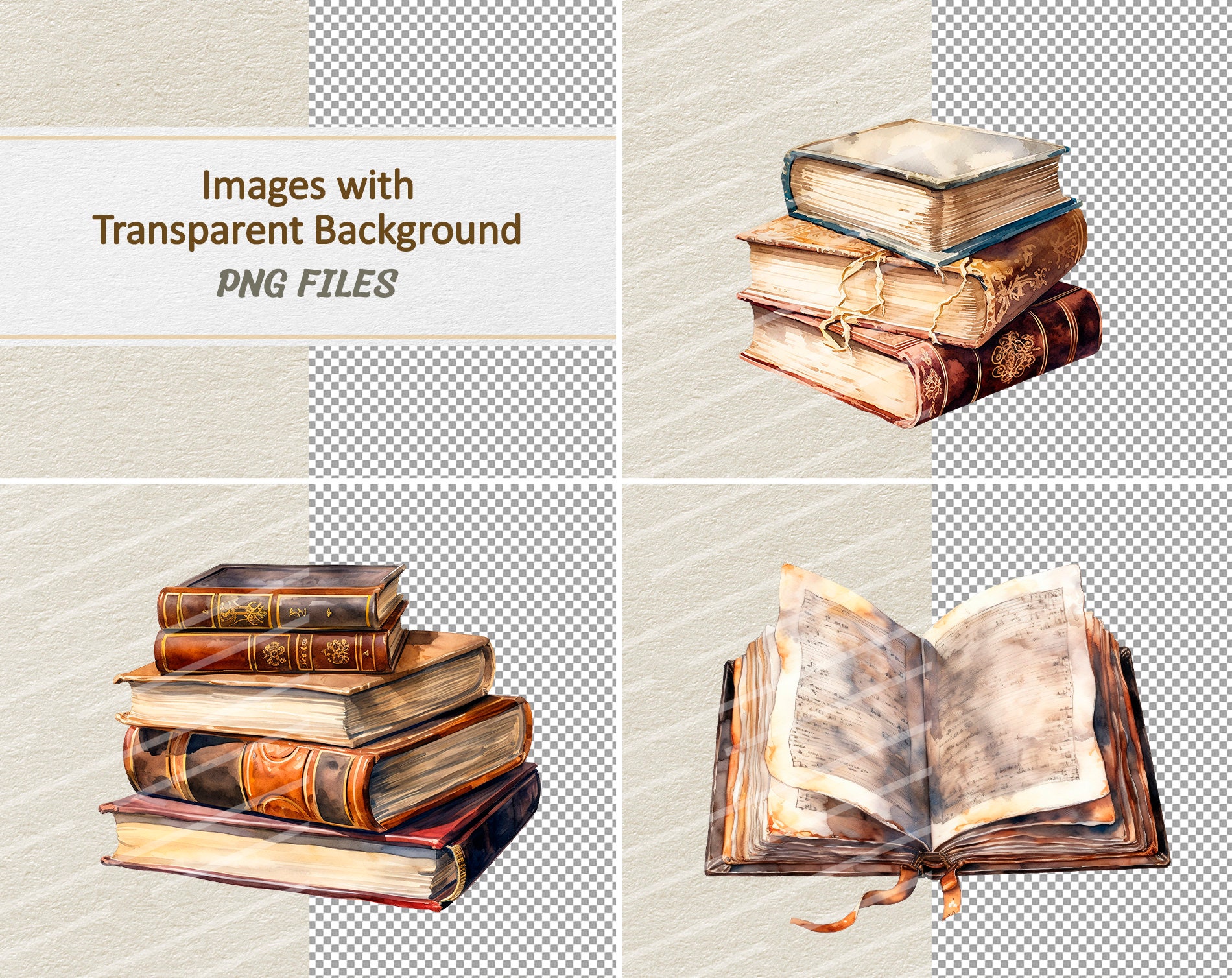 Watercolor Books Clipart Digital Illustration Old Book - Etsy