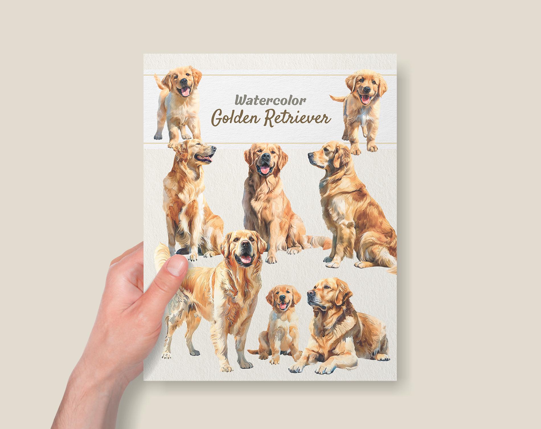 Watercolor Golden Retriever Clipart - Digital Illustration - Puppy Dog ...