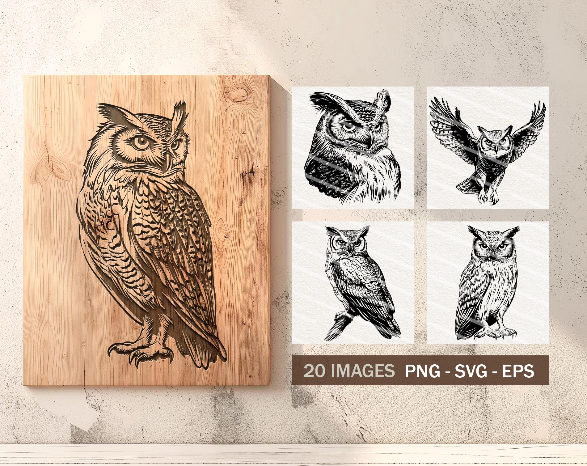 Vector Owl Clipart - Line Art Digital Illustration - Short Eared Owl ...