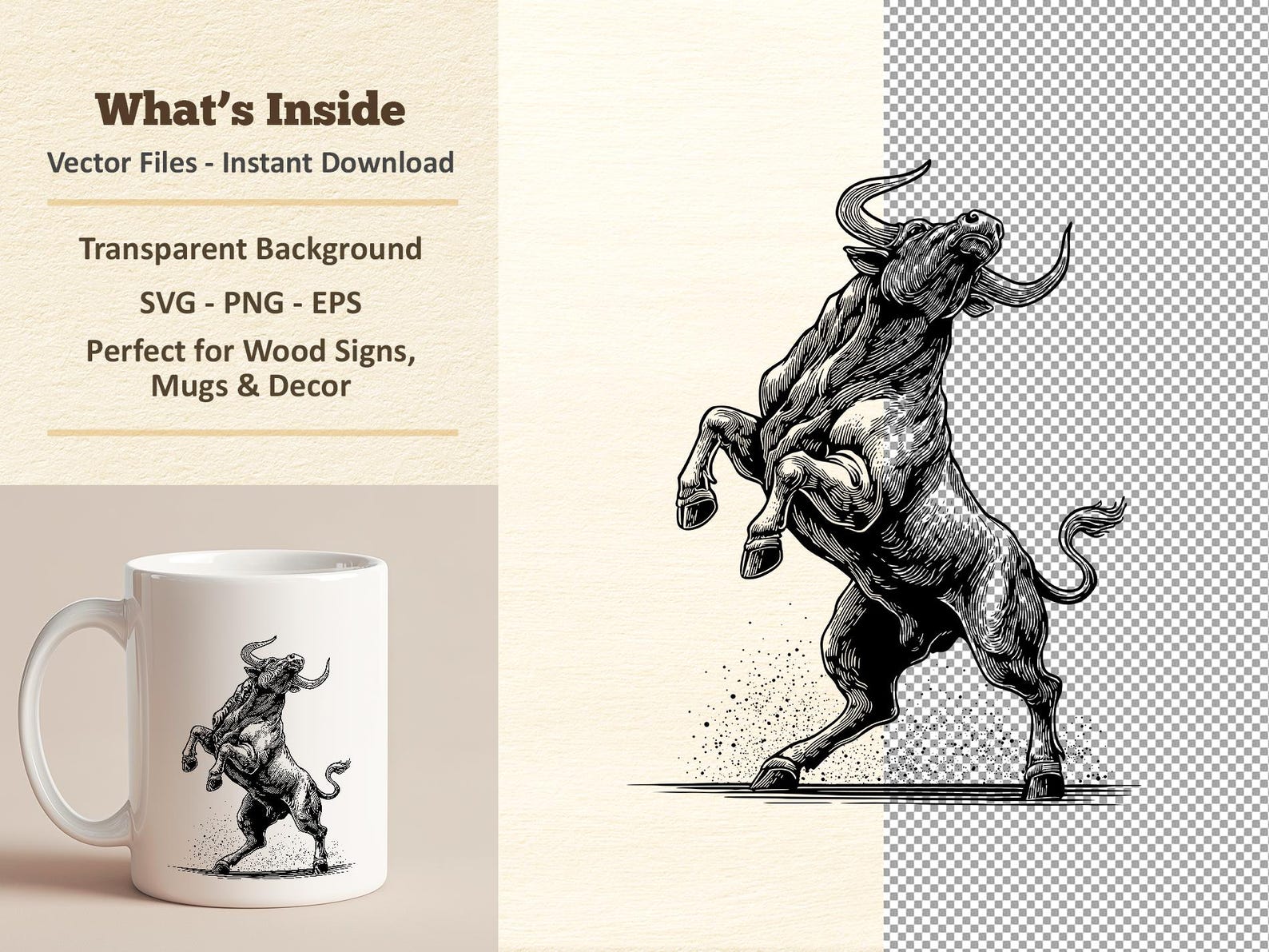 Bull Vector Illustration SVG – Charging Bull Line Art PNG - Laser ...
