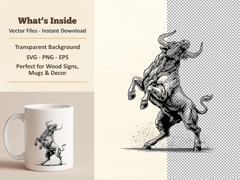 Bull Vector Illustration SVG – Charging Bull Line Art PNG - Laser ...