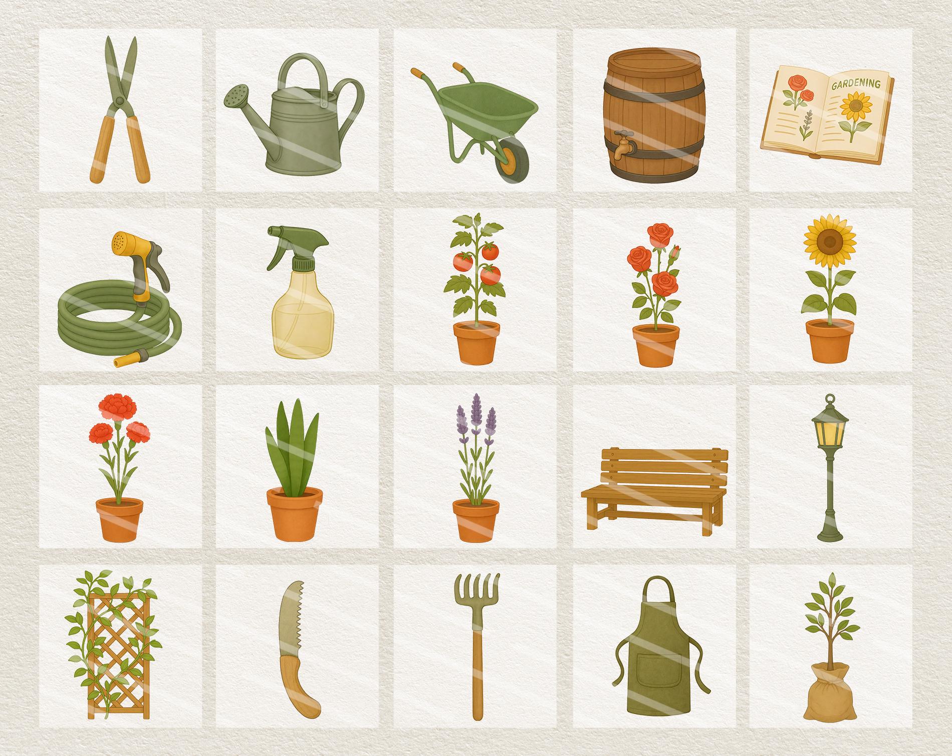 Watercolor Gardening Clipart - Digital Illustration Garden Tools ...