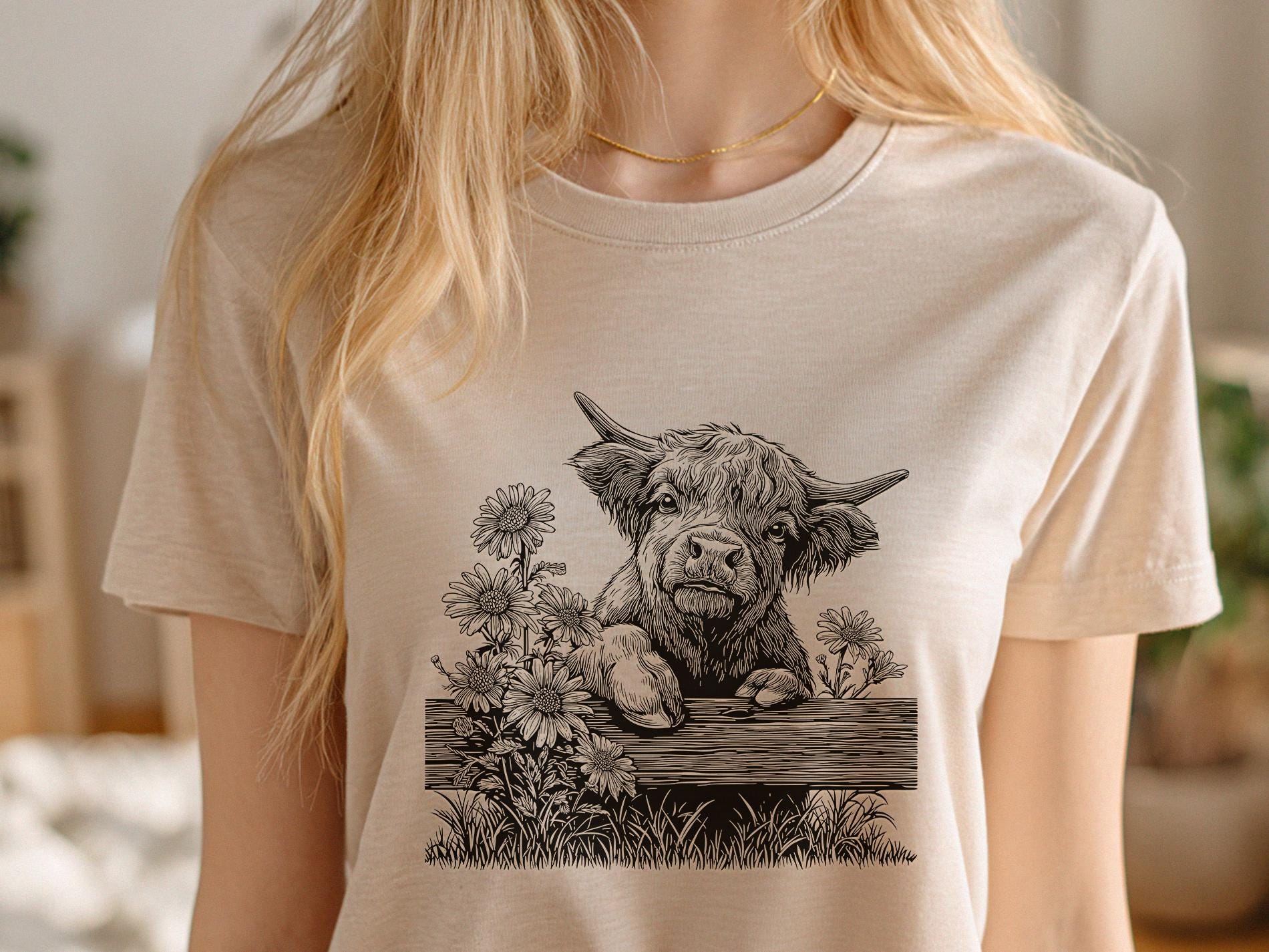 Highland Cow Vector Illustration SVG – Rustic Cattle Line Art PNG ...