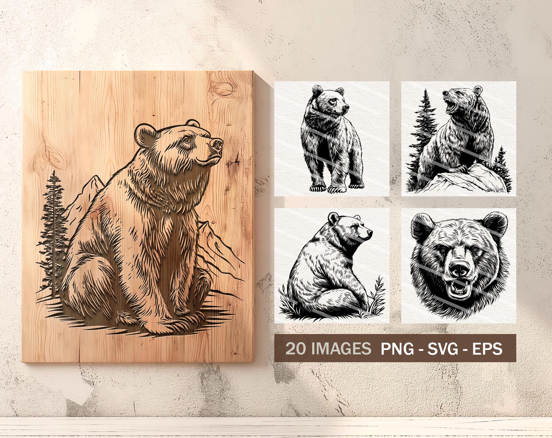 Vector Bear Clipart - Line Art Digital Illustration - Brown Bear SVG ...