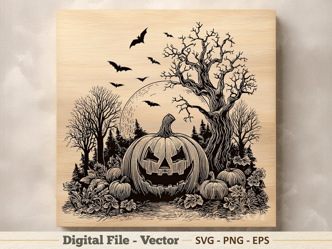 Halloween Pumpkin Vector Illustration SVG – Spooky Forest Jack O ...