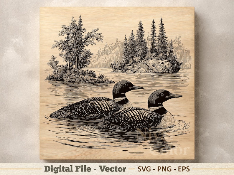 Loon Vector Illustration SVG – Lake Birds Line Art PNG - Laser ...