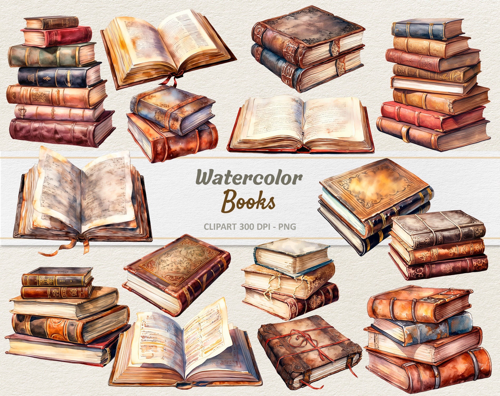 Watercolor Books Clipart Digital Illustration Old Book - Etsy