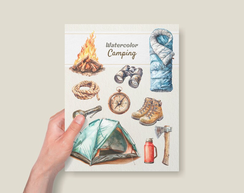 Watercolor Camping Clipart Digital Illustration Outdoor Gear Campsite ...