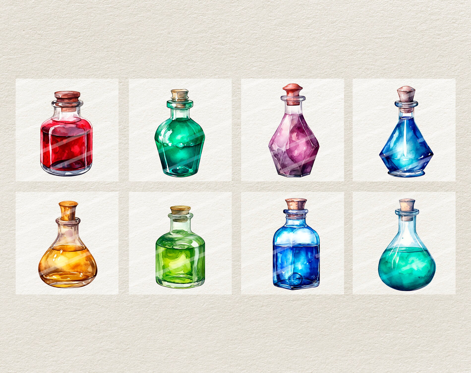 Watercolor Potions Clipart - Digital Illustration Magic Bottle - Witch ...