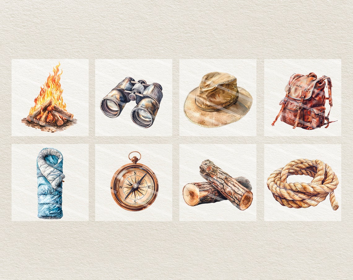 Watercolor Camping Clipart Digital Illustration Outdoor Gear Campsite ...