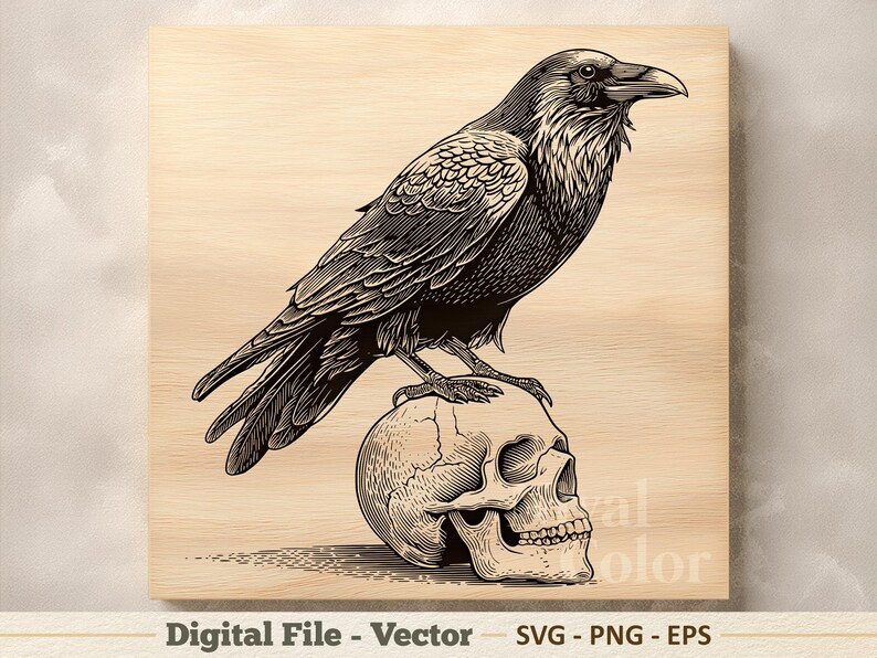 Raven Vector Illustration SVG – Crow Skull Line Art PNG - Laser ...