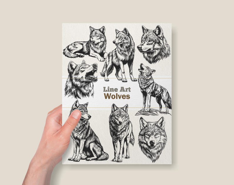 Vector Wolf Clipart - Line Art Digital Illustration Wolves - Wolf SVG ...