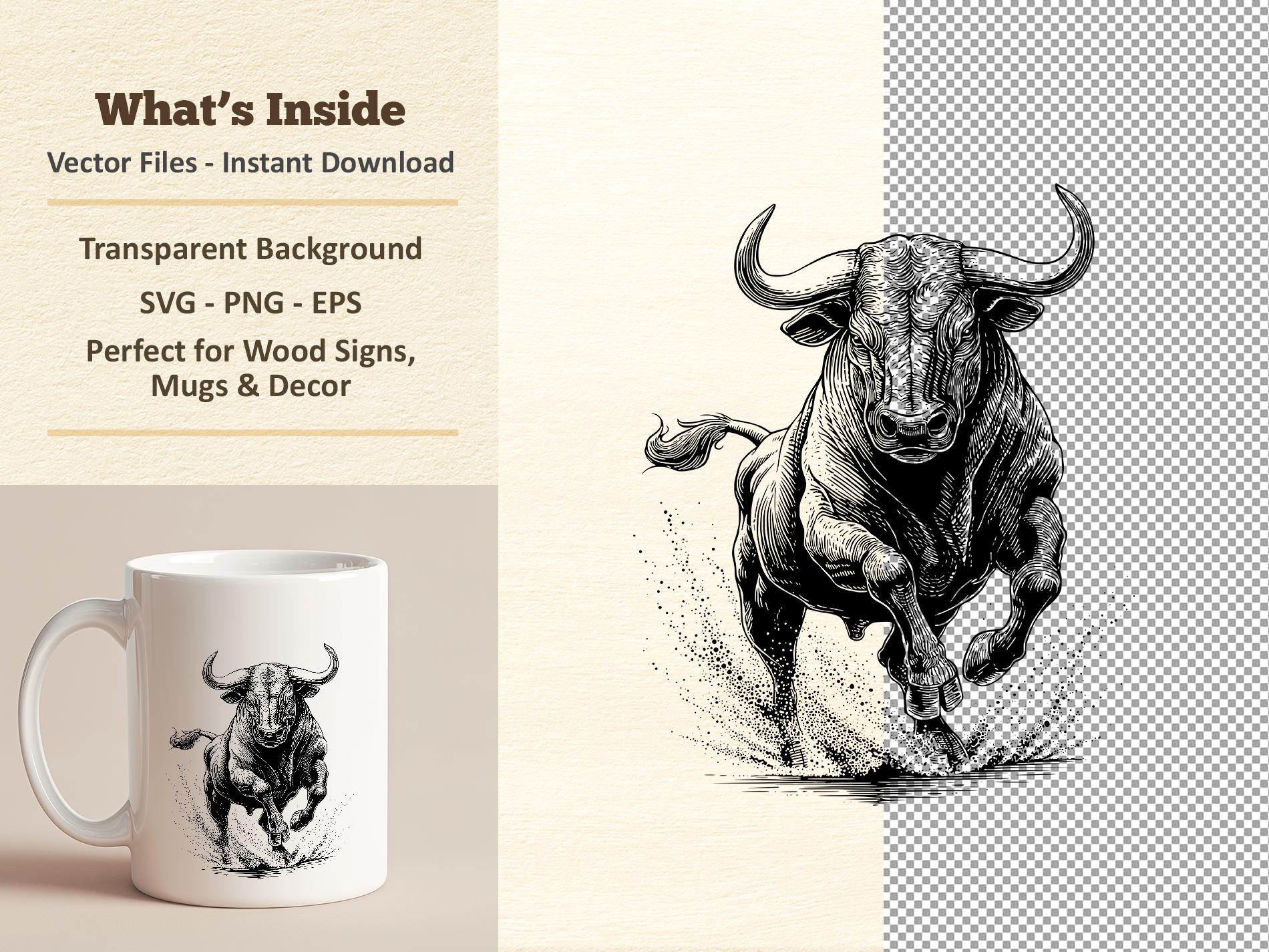 Bull Vector Illustration SVG – Charging Bull Line Art PNG - Laser ...