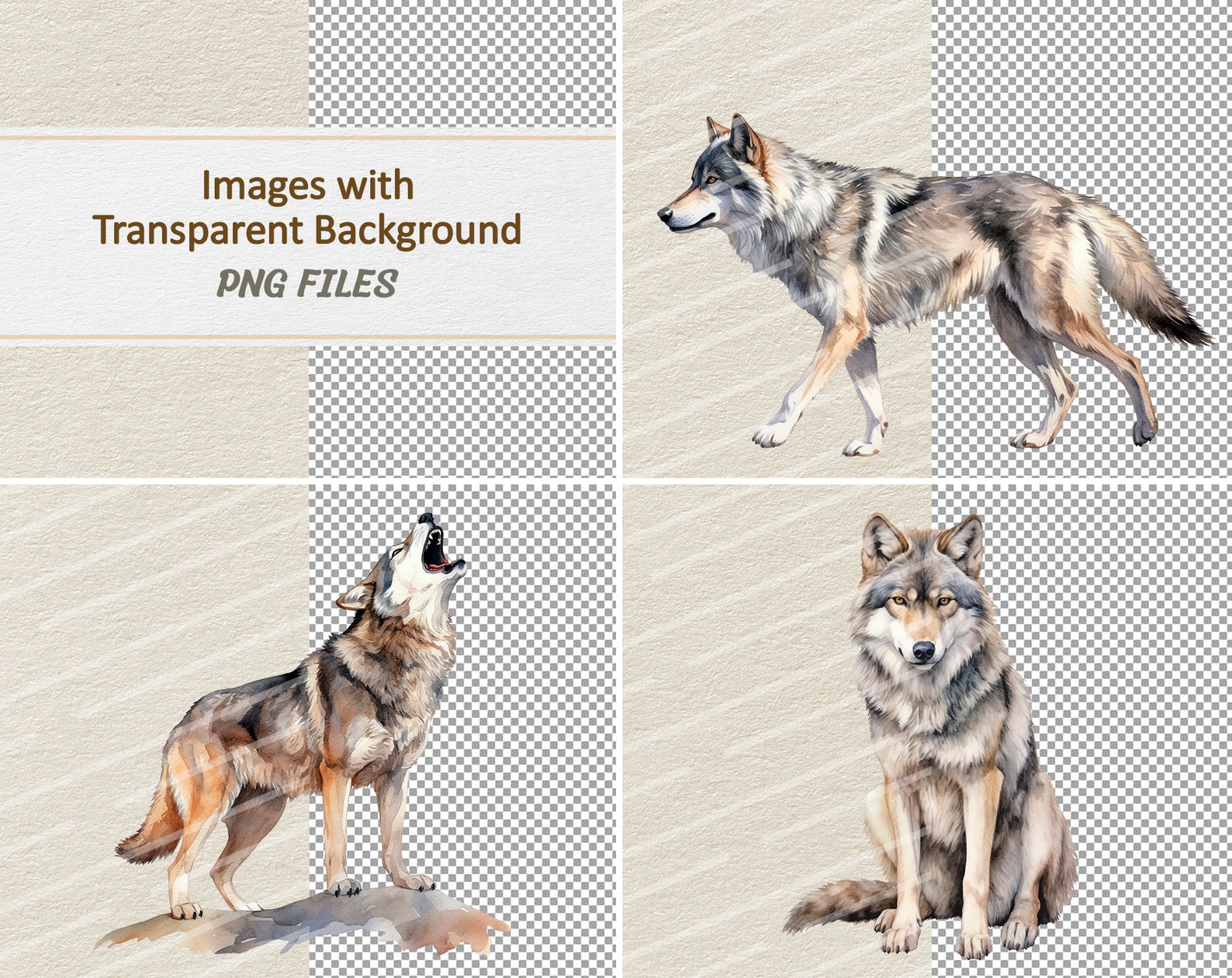 Watercolor Wolf Clipart - Digital Illustration Wolves - Wolf PNG ...