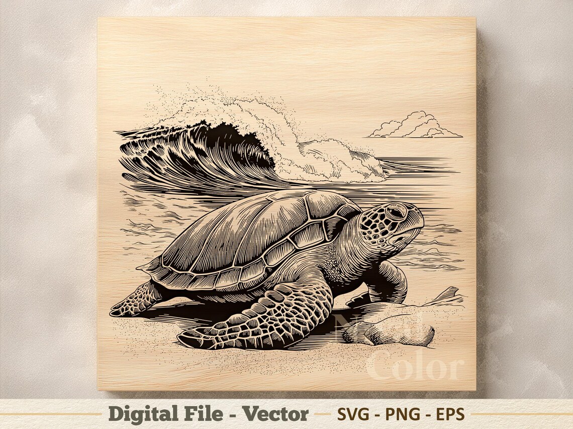 Sea Turtle Vector Illustration SVG – Ocean Marine Line Art PNG - Laser ...