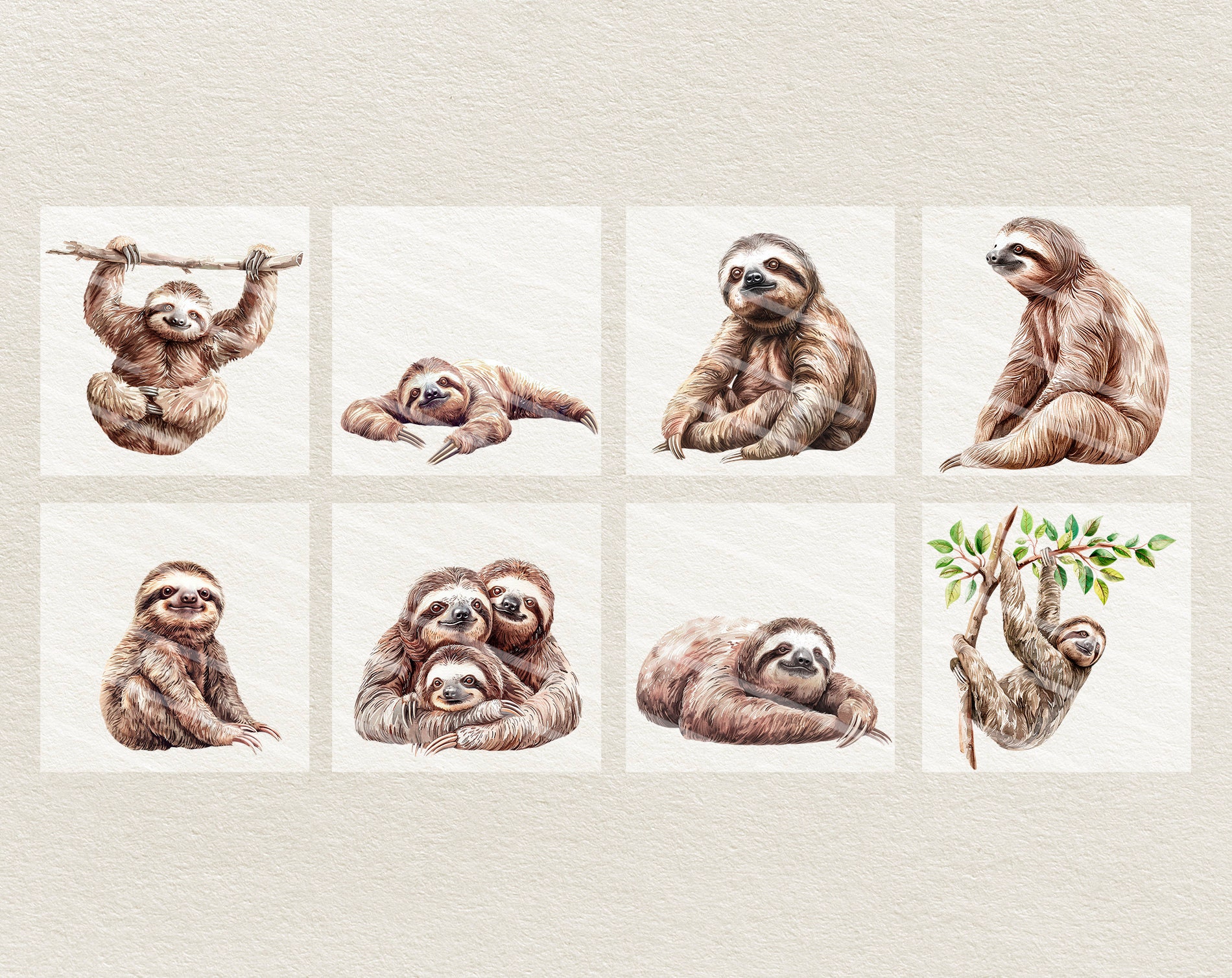 Watercolor Sloth Clipart - Digital Illustration Three–toed Sloths - PNG ...