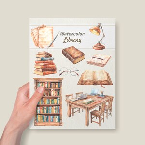 Watercolor Library Clipart - Digital Illustration Bookshelves - Old ...