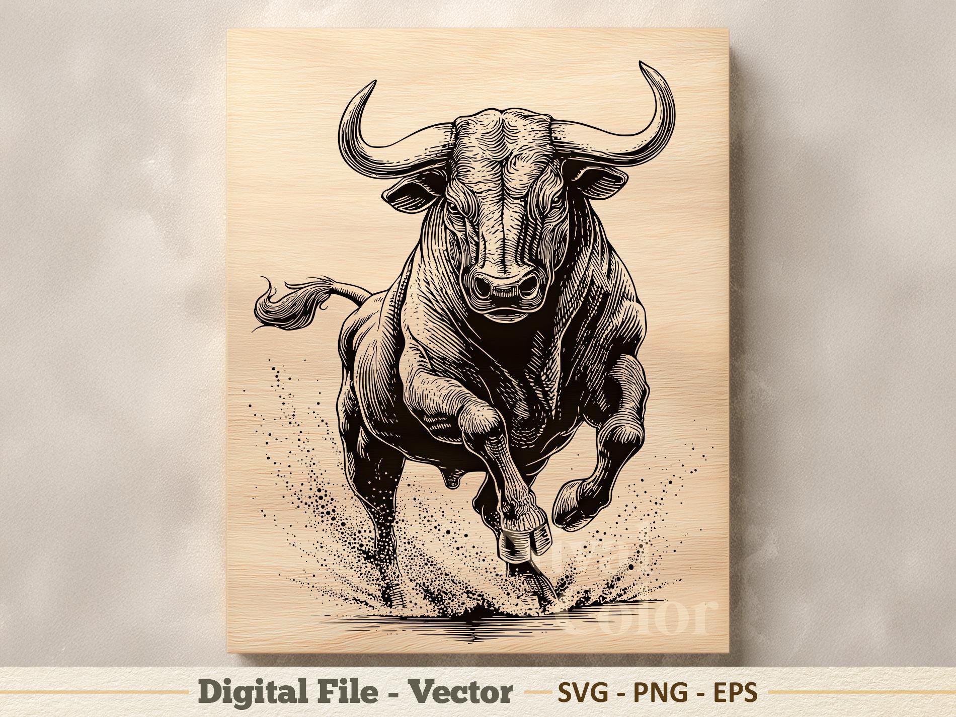 Bull Vector Illustration SVG – Charging Bull Line Art PNG - Laser ...