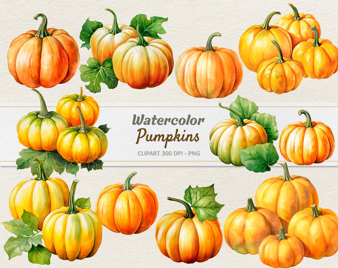 Watercolor Pumpkin Clipart - Digital Illustration - Pumpkin Halloween ...