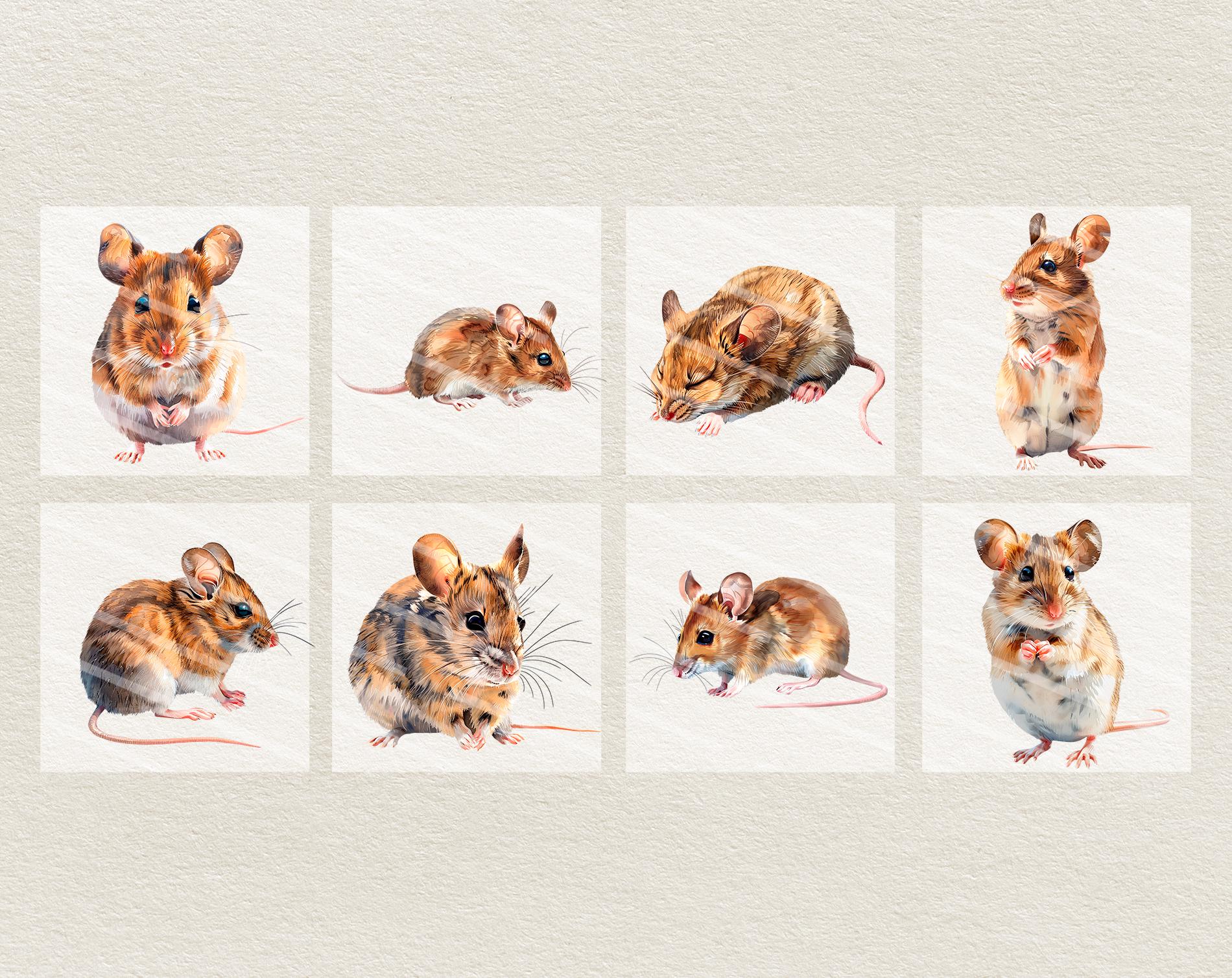Watercolor Mouse Clipart - Digital Mice Illustration - Rodent PNG ...