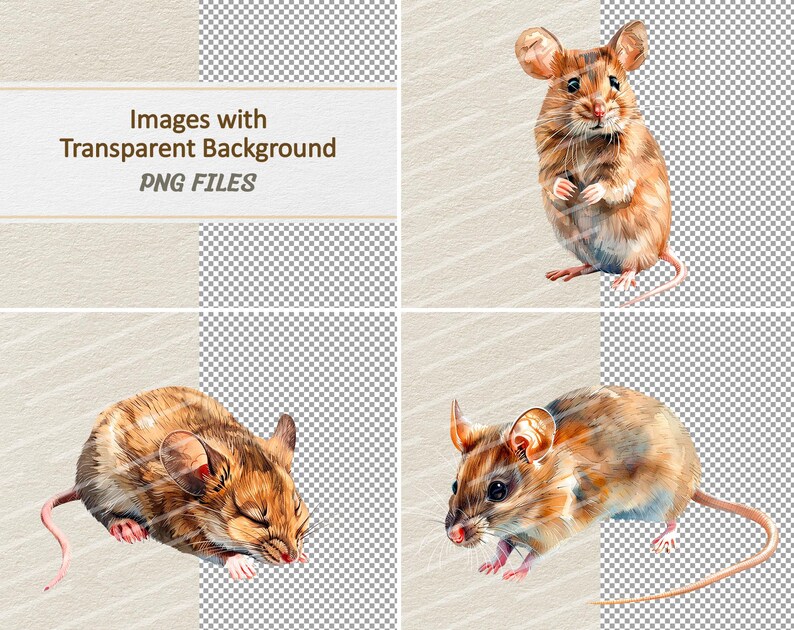 Watercolor Mouse Clipart - Digital Mice Illustration - Rodent PNG ...