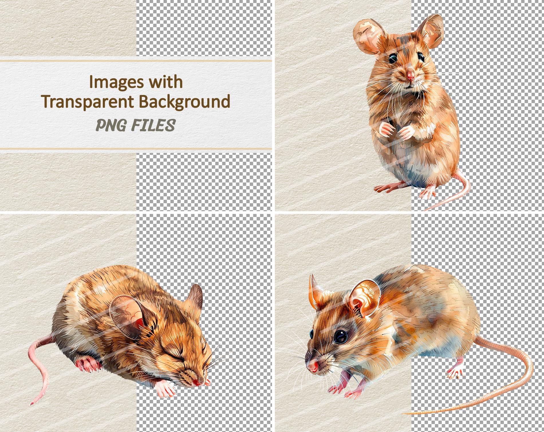 Watercolor Mouse Clipart - Digital Mice Illustration - Rodent PNG ...