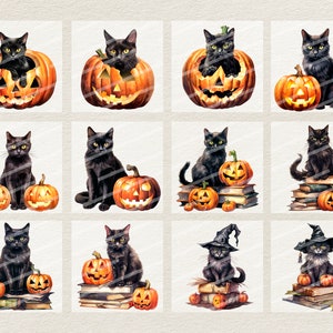 Watercolor Halloween Cats Clipart - Digital Illustration - Black Cats ...