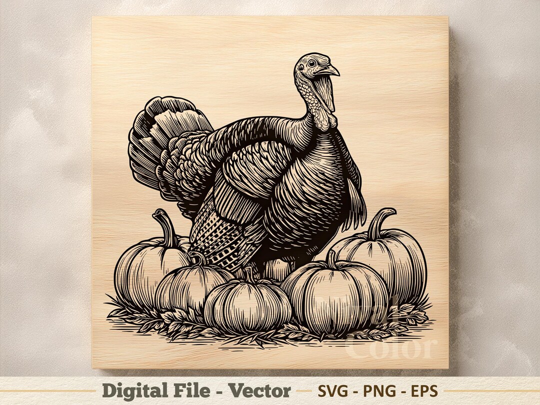 Turkey Vector Illustration SVG – Thanksgiving Line Art PNG EPS - Laser ...