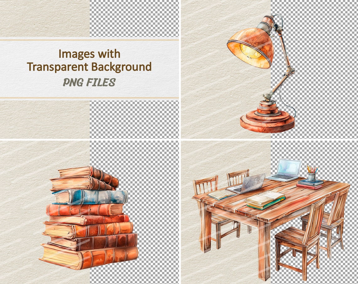 Watercolor Library Clipart Digital Illustration Bookshelves Old Book ...