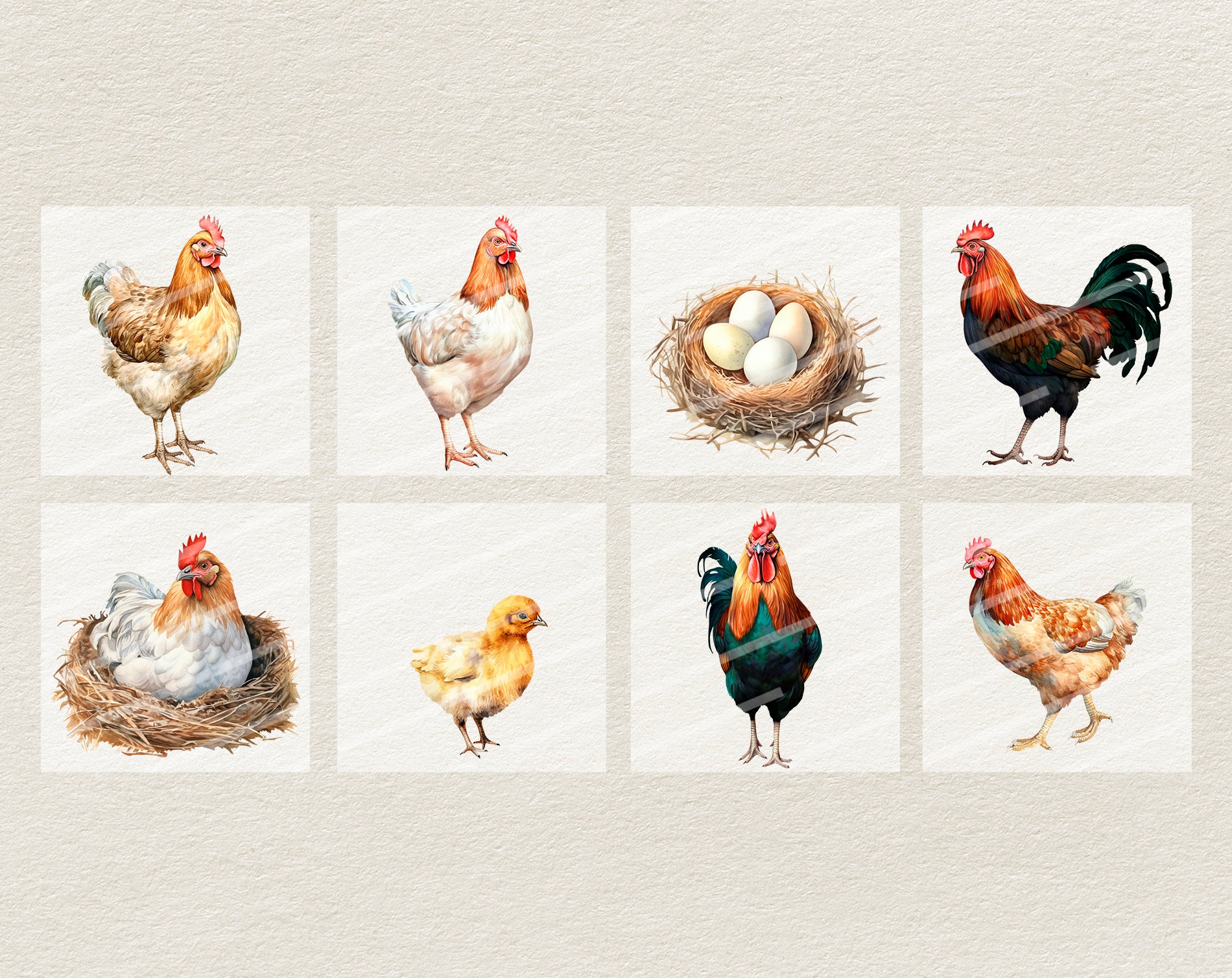 Watercolor Chicken Rooster Chick Clipart - Digital Illustration Baby ...