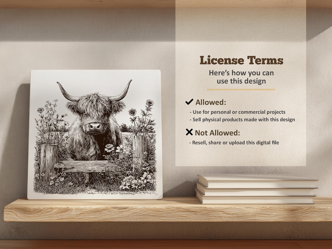 Highland Cattle Vector Illustration SVG – Cow Line Art PNG - Laser ...